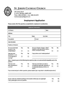 Application for Employment • St. Joseph Catholic Church