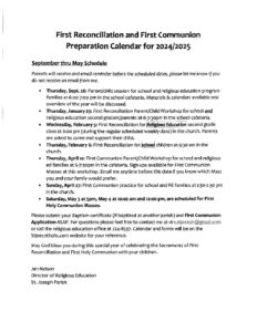 First Reconciliation and First Communion Calendar 2024-25 • St. Joseph ...